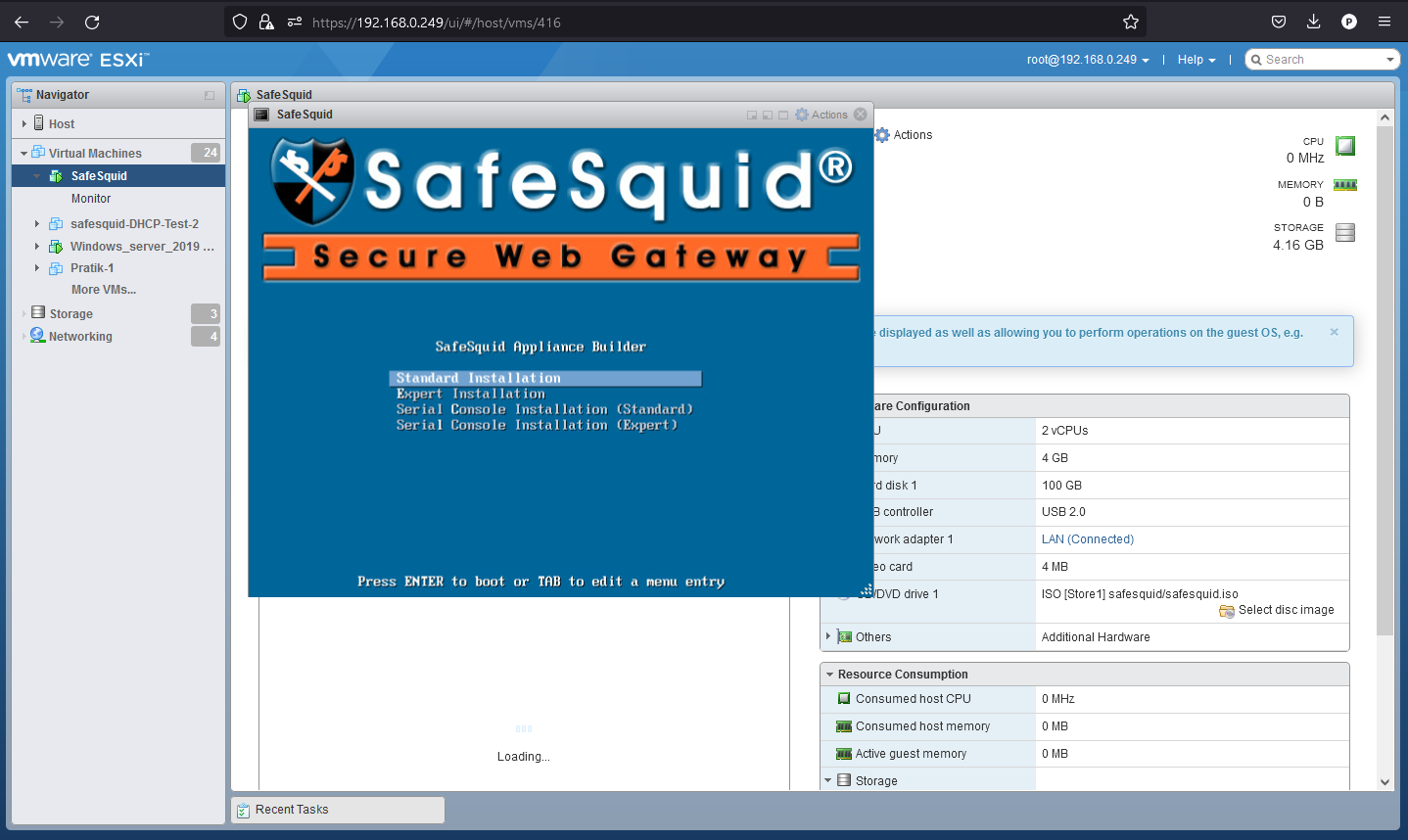 Install SafeSquid Secure Web Gateway on VMware EXSi server